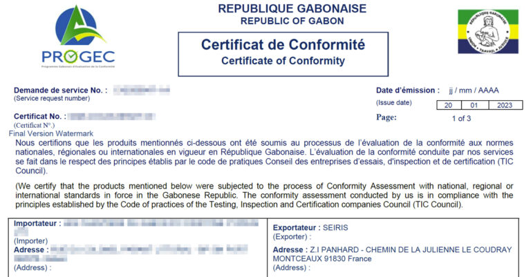Certificate of Conformity (COC) Gabonese Conformity Assessment ...
